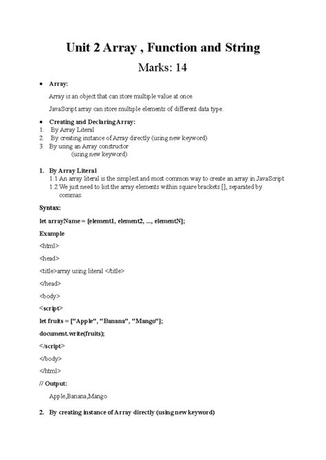 Array And Function Concepts Notes For Css Unit 1 Studocu