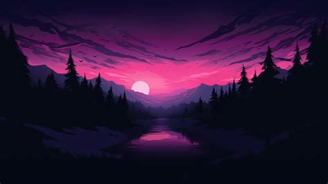 Morning In Snowy Mountains Synthwave Style Wallpaperhd Artist
