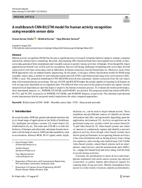 Pdf A Multibranch Cnn Bilstm Model For Human Activity Recognition Using Wearable Sensor Data