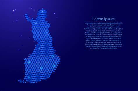 핀란드 지도 배너 포스터 인사말 카드에 대 한 노드와 공간 별 패턴 기하학적 배경을 반복 하는 파란색 삼각형에서 추상적 인