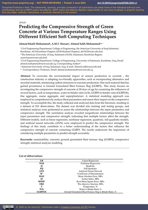 Pdf Predicting The Compressive Strength Of Green Concrete At Various Temperature Ranges Using