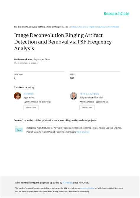 Pdf Image Deconvolution Ringing Artifact Detection And Removal Via Psf Frequency Analysis