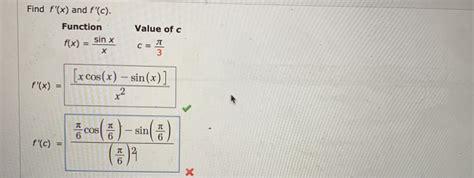 solved find f x and f c function f x sin x value of c