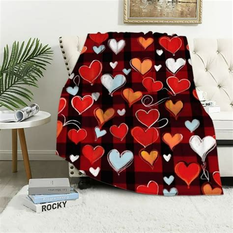 Nawypu Valentines Day Throw Blanket Red Black Buffalo Paid Throw
