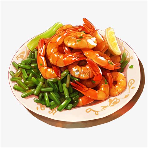 荷兰豆虾仁美食手绘元素素材图片免费下载 千库网
