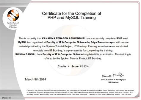 Completed Php And Mysql Training At Iit Bombay Fena Kakadiya Posted On