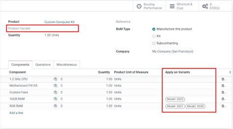 Managing Boms For Product Variants — Odoo 160 Documentation