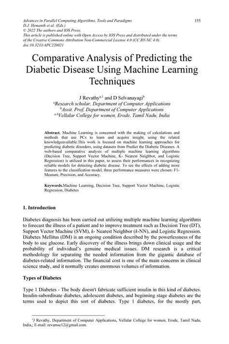 Pdf Comparative Analysis Of Predicting The Diabetic Disease Using Machine Learning Techniques