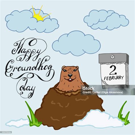 土撥鼠日彩色卡通插圖與手寫字母素描的節日設計設置與土撥貼向量圖形及更多二月圖片 二月 俄羅斯 剪裁圖 Istock