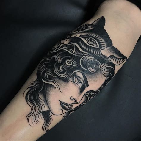 Traditional Gypsy Wolf Tattoo