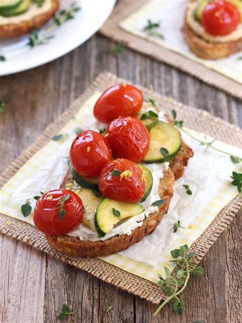 Summer Veggie Crostini With Roasted Zucchini And Tomatoes