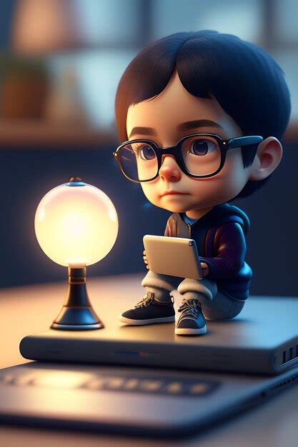 Premium Photo Free Cute Small Steve Jobs Sitting In Front Of Laptop