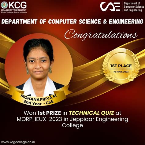 Kcg Cse Department On Linkedin Appreciations To Ms M Mohanapriya Second Year Cse Department