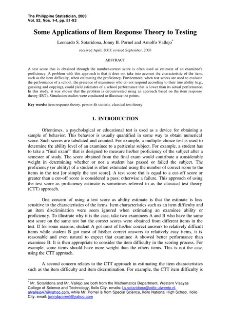 Pdf Some Applications Of Item Response Theory To Testing