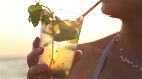Woman Enjoying Tropical Mojito Cocktail Stock Video Youtube
