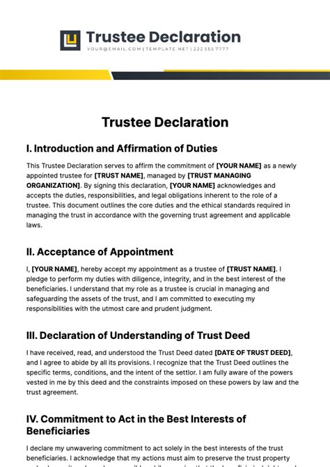 Free Trustee Declaration Template To Edit Online