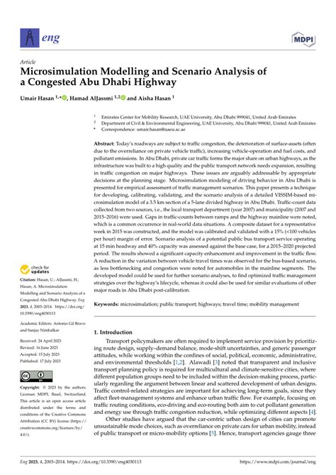 Pdf Microsimulation Modelling And Scenario Analysis Of A Congested Abu Dhabi Highway