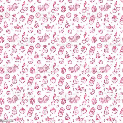 과자입니다 딸기 과일 거품 잇 완벽 한 패턴입니다 손으로 그린 낙서 껌 벡터 일러스트 레이 션 개체 그룹에 대한 스톡 벡터 아트 및 기타 이미지 Istock