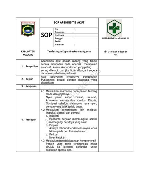 Prosedur Penanganan Apendisitis Akut Di Puskesmas Pdf