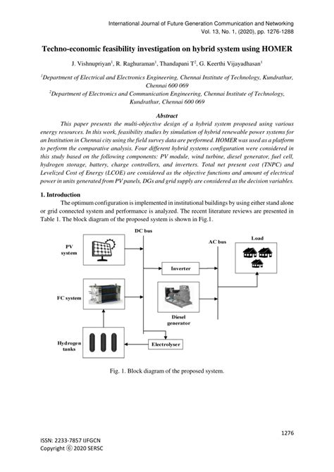Pdf Techno Economic Feasibility Investigation On Hybrid System Using Homer