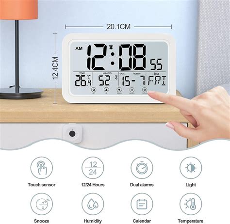 Large Digital Alarm Clock Touchable Digital Wall Clocks With Temperature And Humidity Display