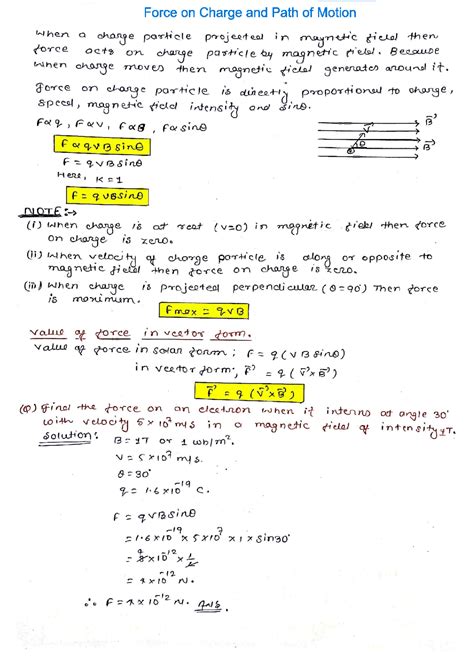 Force On Charge And Path Of Motion Lecture Notes Physics Docsity