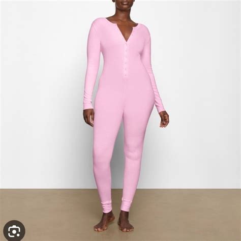 Skims Intimates And Sleepwear Skims Pink Full Body Onesie Pajama