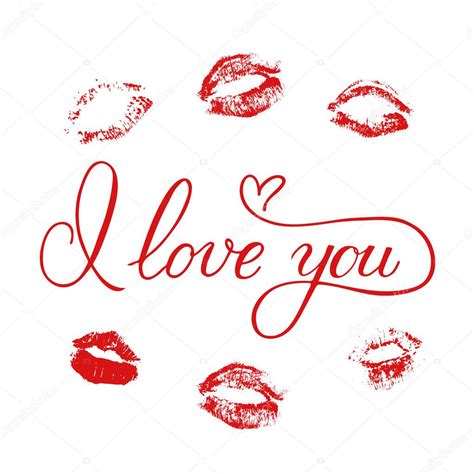 Te Amo Caligrafía Letras De Mano Con Lápiz Labial Beso Huellas De