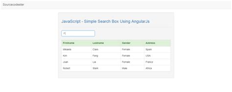 Javascript Simple Search Box Using Angularjs Sourcecodester