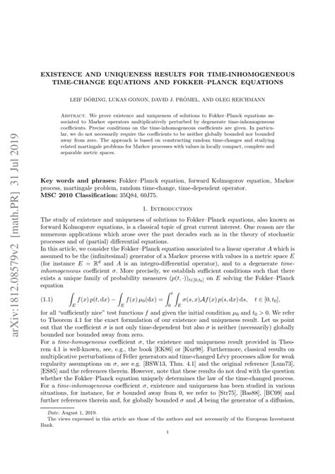 Pdf Existence And Uniqueness Results For Time Inhomogeneous Time