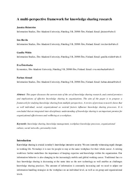 Pdf A Multi Perspective Framework For Knowledge Sharing Research