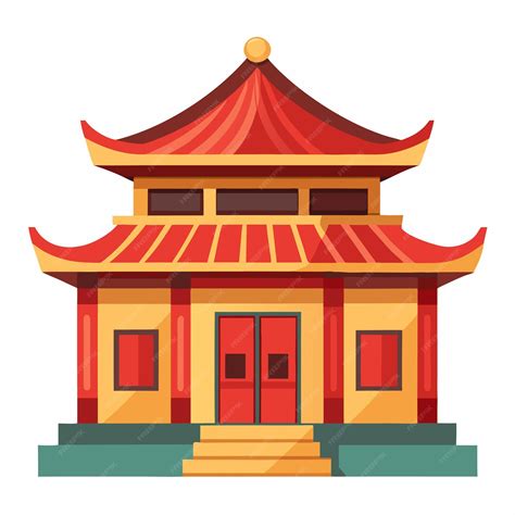 색 배경에 고립 된 아시아 집 정면 터 일러스트레이션 프리미엄 Ai 생성 벡터