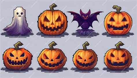 Pixelated Haunted Halloween Props Set Of 16bit Pixel Art Halloween Game