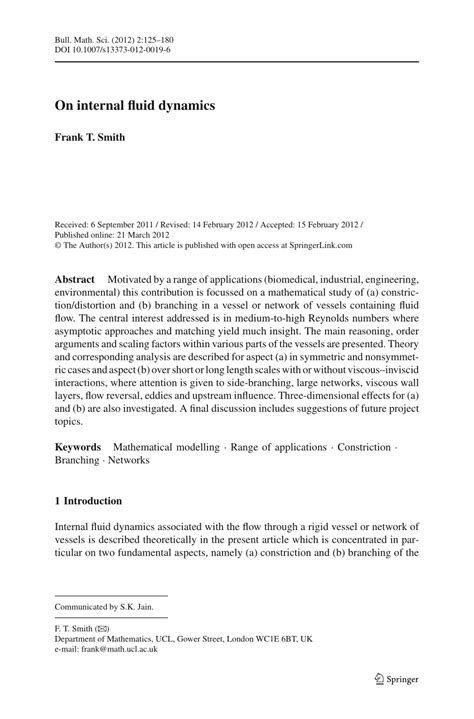 Pdf On Internal Fluid Dynamics