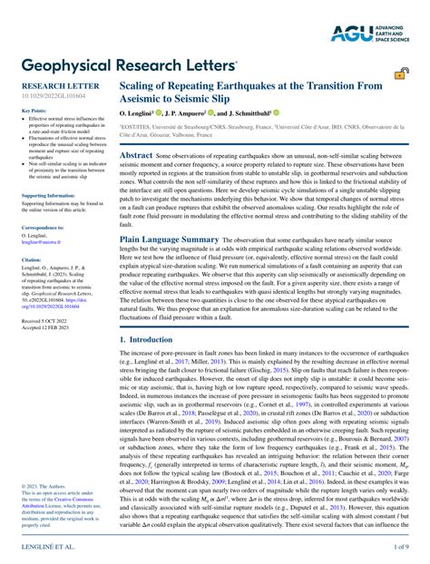 Pdf Scaling Of Repeating Earthquakes At The Transition From Aseismic To Seismic Slip