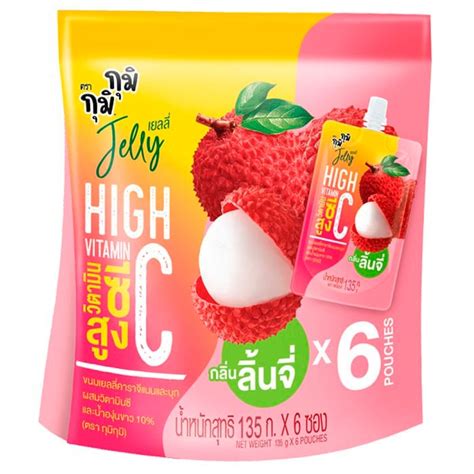 กุมิกุมิ ขนมเยลลี่คาราจีแนนและบุกผสมวิตามินซี และน้ำองุ่นขาว 100 กลิ่นลิ้นจี่ 135 ก แพ็ค 6