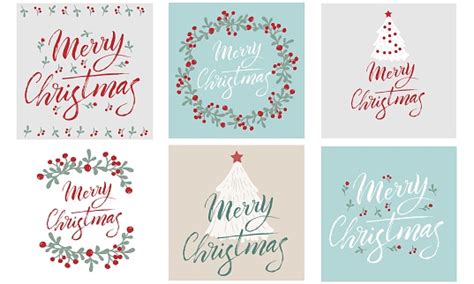 좋은 색상과 엽서메리 크리스마스 타이포그래피 세트 전통적인 Xmas 휴일 인사말 텍스트입니다 현대 레터링 파티 초대장입니다 벡터 Eps 10 개체 그룹에 대한 스톡 벡터