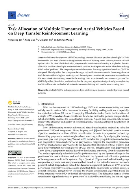 Pdf Task Allocation Of Multiple Unmanned Aerial Vehicles Based On Deep Transfer Reinforcement