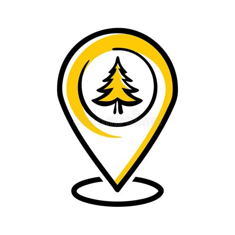 A Location Pin Icon Features A Stylized Yellow Tree At Its Center Stock