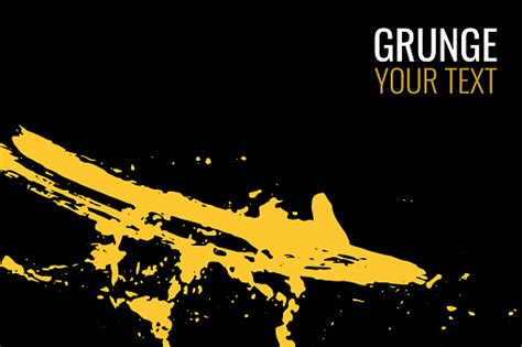 노란색 잉크 브러시 스트로크입니다 검예 브러쉬는 검은 색 배경에 격리 된 선입니다 포스터 배너 전단지에 대한 더러운 추상 그런지 예술 디자인 요소 벡터 일러스트레이션 검은