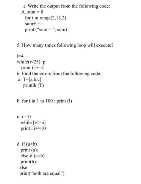 Solved 2 Write The Output From The Following Code A Sum