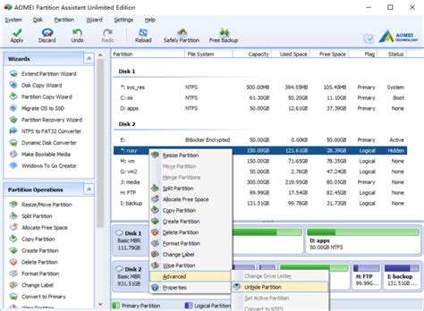 how to hide unhide partition with partition magic server