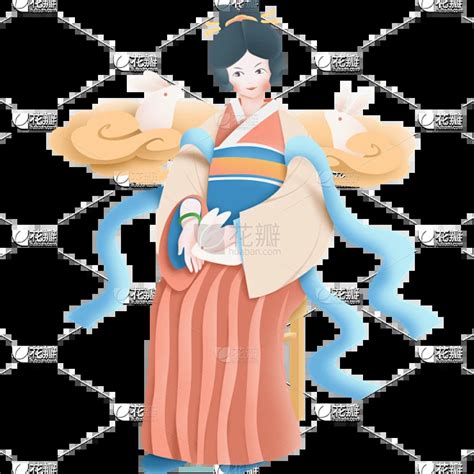 中秋节剪纸中国风仙女人物 玉兔素材 花瓣网