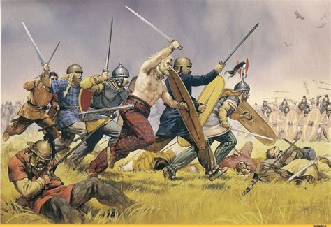 Romans Clash With Gauls 52 Bc Art By Angus Mcbride Celtic Warriors