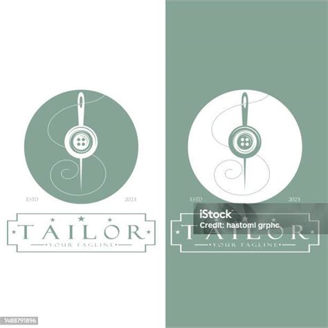재단사 로고 아이콘 일러스트레이션 템플릿 옷 실 및 재봉틀 버튼의 조합 의류 제품 디자인 대류 회사 벡터 형태의 패션 가위에 대한 스톡 벡터 아트 및 기타 이미지 Istock