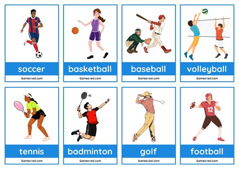 Sports Flashcards Esl Sports Flashcards Worksheets
