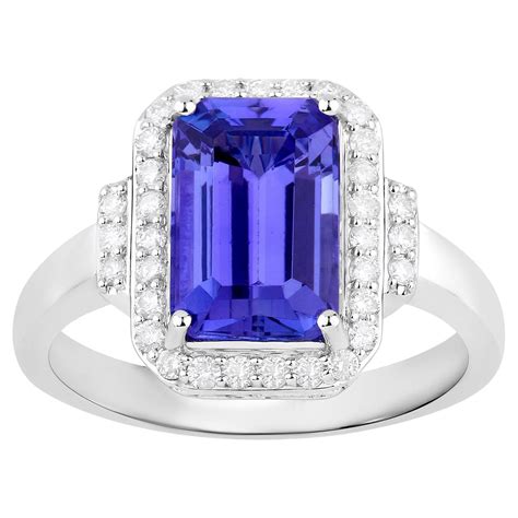 Tanzanite Ring Diamond Halo 35 Carats 14k White Gold For Sale At 1stdibs