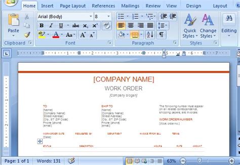 Free Work Order Template For Microsoft Word