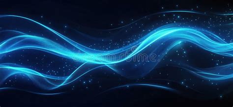 Abstract Blue Wave Light Trails With Glowing Particles Dynamic Flowing Lines Digital