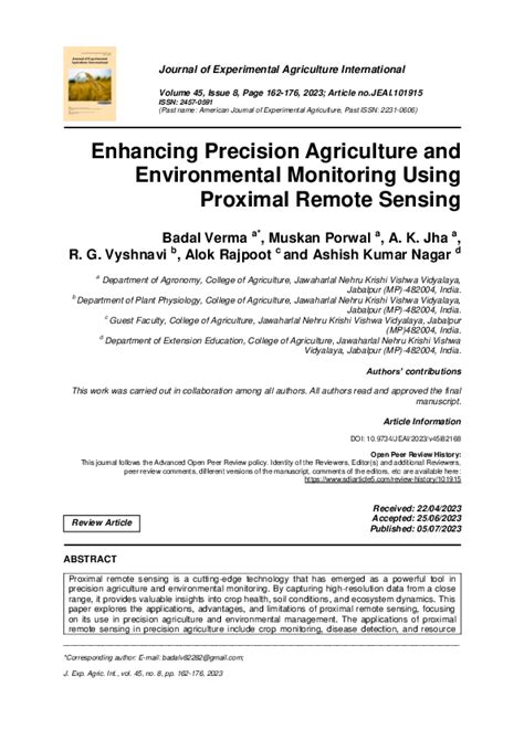 Pdf Enhancing Precision Agriculture And Environmental Monitoring Using Proximal Remote Sensing